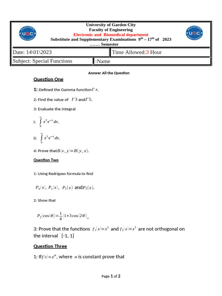 Sup Exam Midical Civi and Electronic Special Functions | PDF