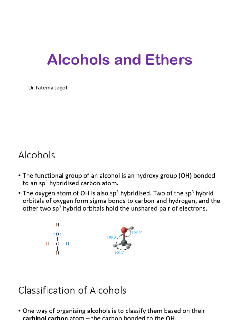 LECTURE 7 Alcohols and Ethers | PDF | Ether | Alkene