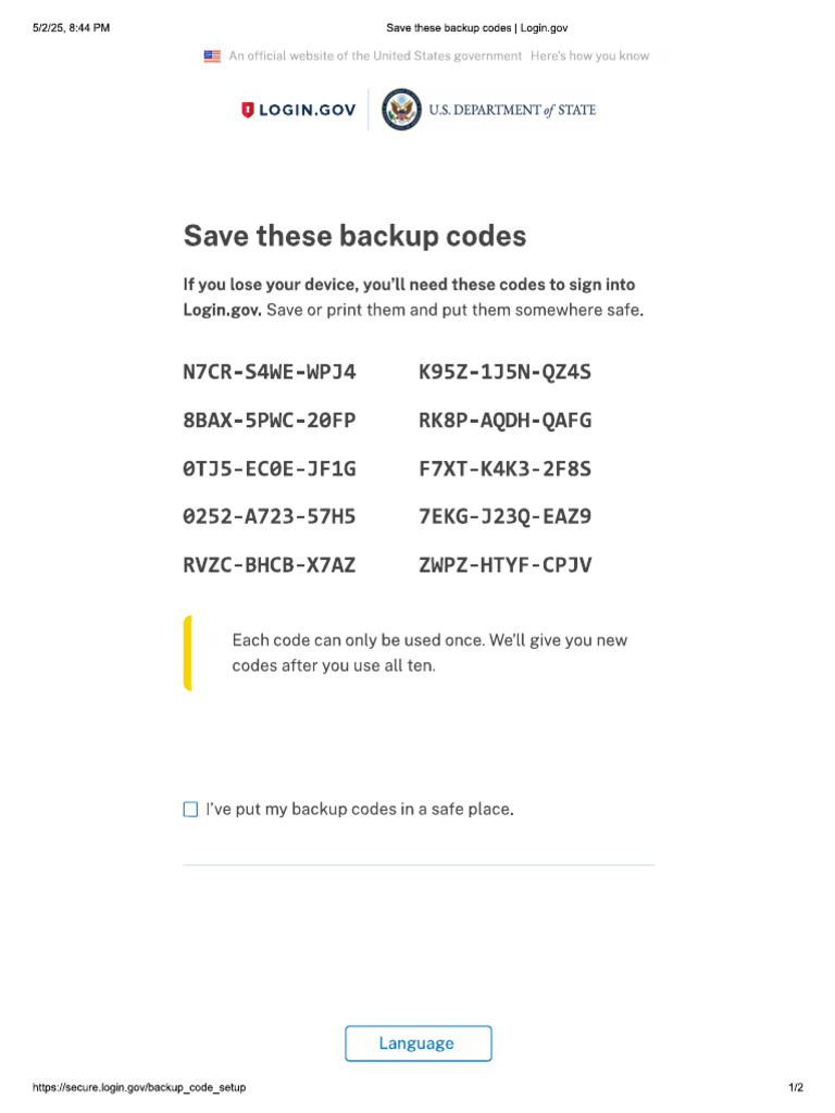Backup Codes | PDF