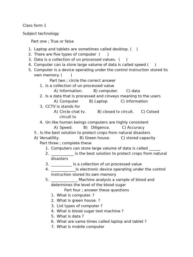 Technology Form 1 Exam MT | PDF