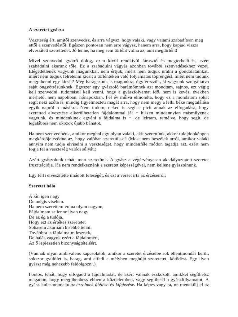 Vigaszlevel1 A Szeretet Gyasza | PDF