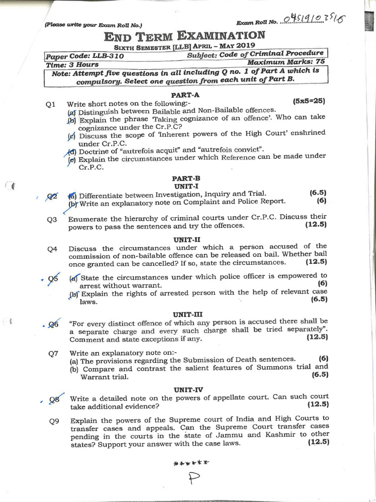 CRPC Previous Year Question Papers | PDF
