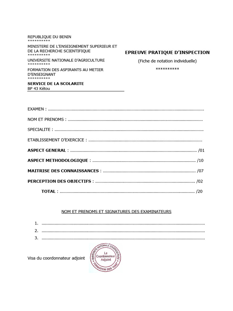 Fiche D'évaluation - Inspection - EPC UNA | PDF