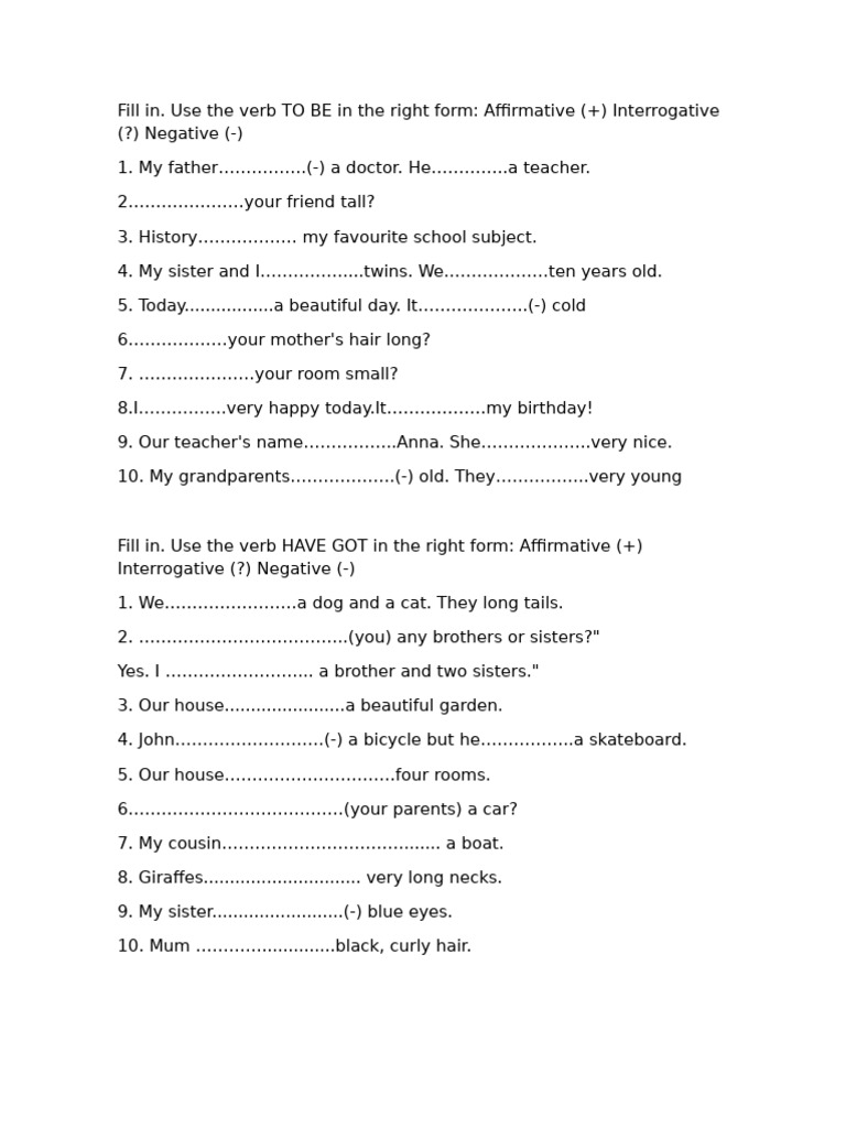 To Be - Have Got Practice | PDF