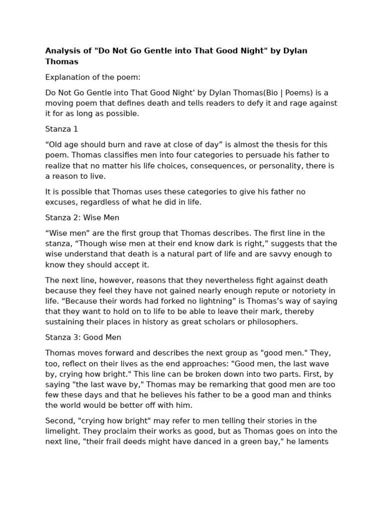 Do Not Go Gentle Into That Good Night | PDF | Poetry