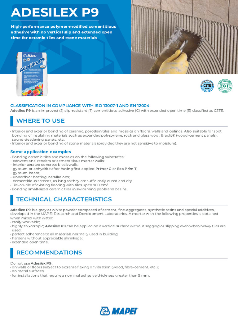 1 00102 Adesilex-P9 En-Ae | PDF | Tile | Adhesive