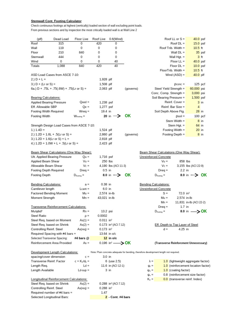 Stemwall Footing Calculator | PDF | Beam (Structure) | Reinforced Concrete