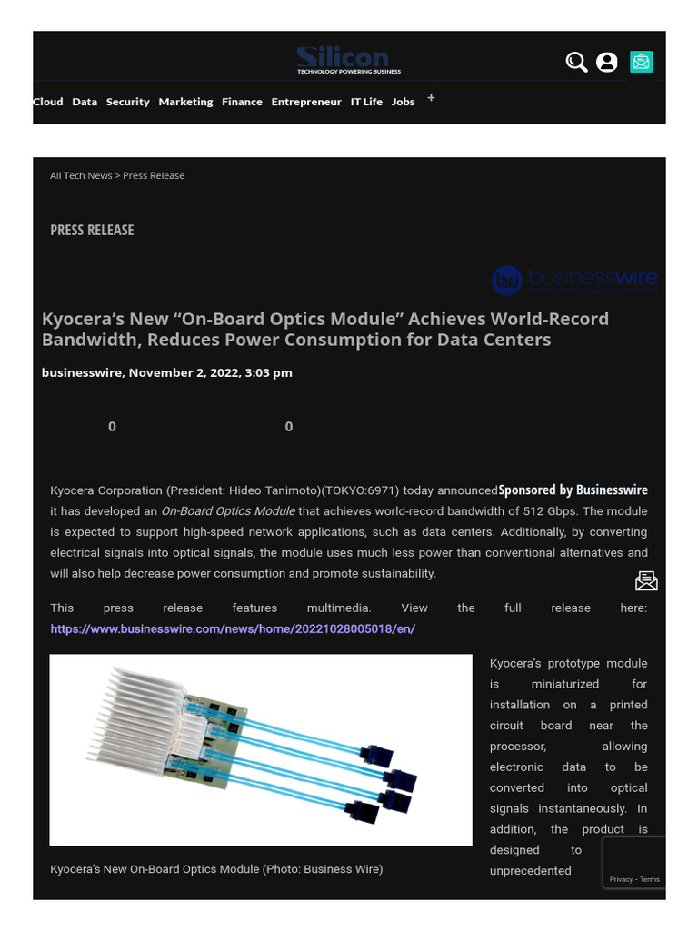 Kyocera's New "On-Board Optics Module" Achieves World-Record Ban | PDF ...