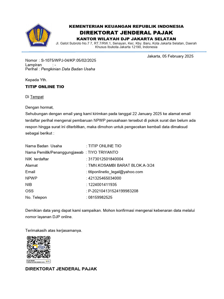 Pengkinian Data NPWP Badan Usaha | PDF