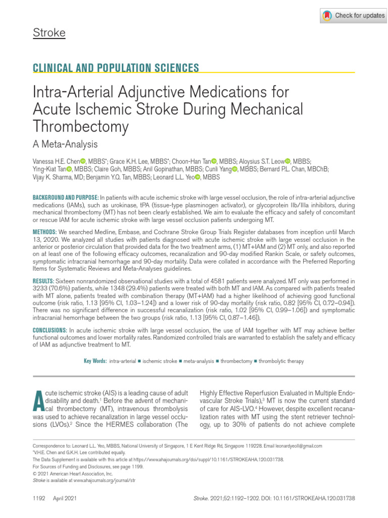 Chen Et Al 2021 Intra Arterial Adjunctive Medications For Acute Ischemic Stroke During ...