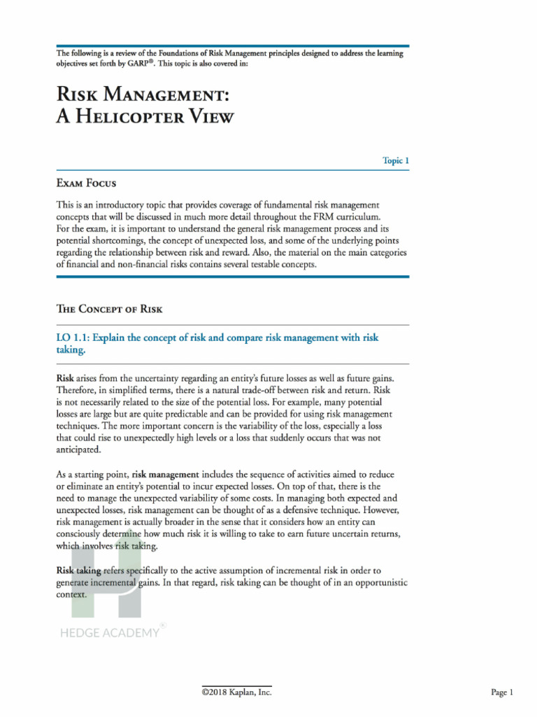 Risk Management Helicopter View - READING | PDF