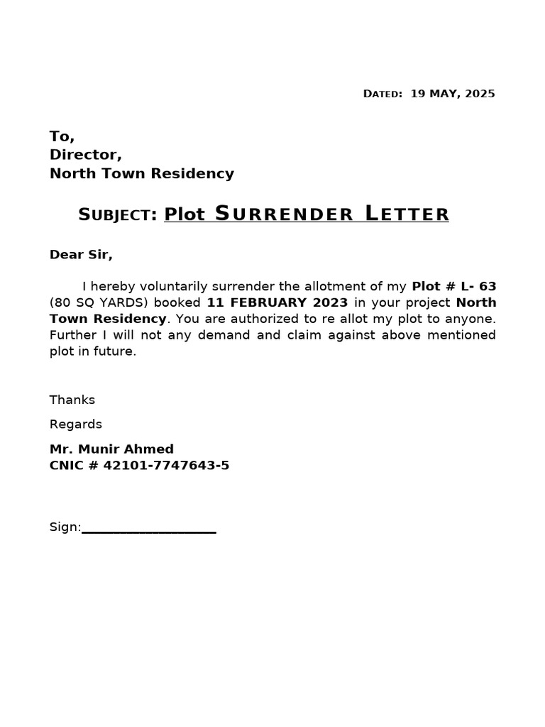 Surrender Letter (2) (2) L-63 | PDF