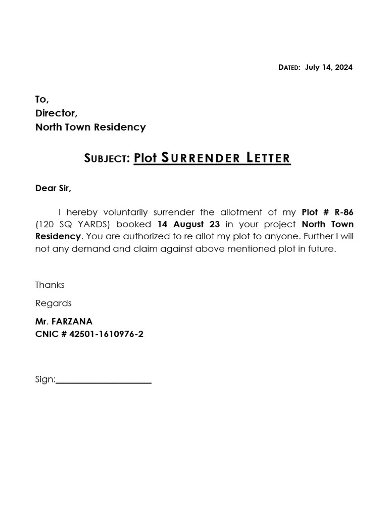 Surrender Letter R-86 | PDF