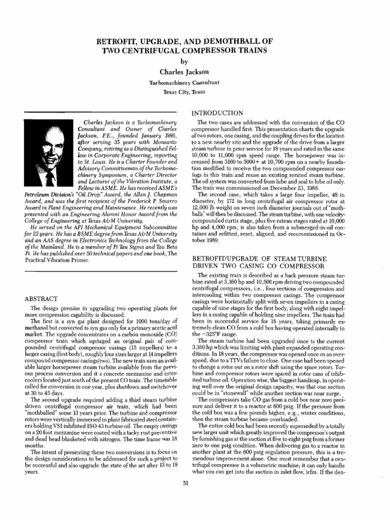 Retrofit, Upgrade and Demothball of Two Centrifugal Compressor Train | PDF