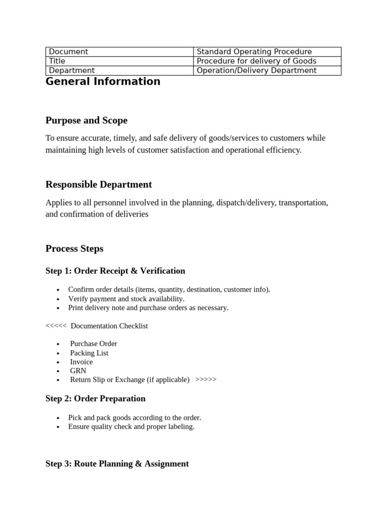 SOP of Delivery - 31ca16fd 59c6 4d59 A9df 4e685b38dd8e | PDF