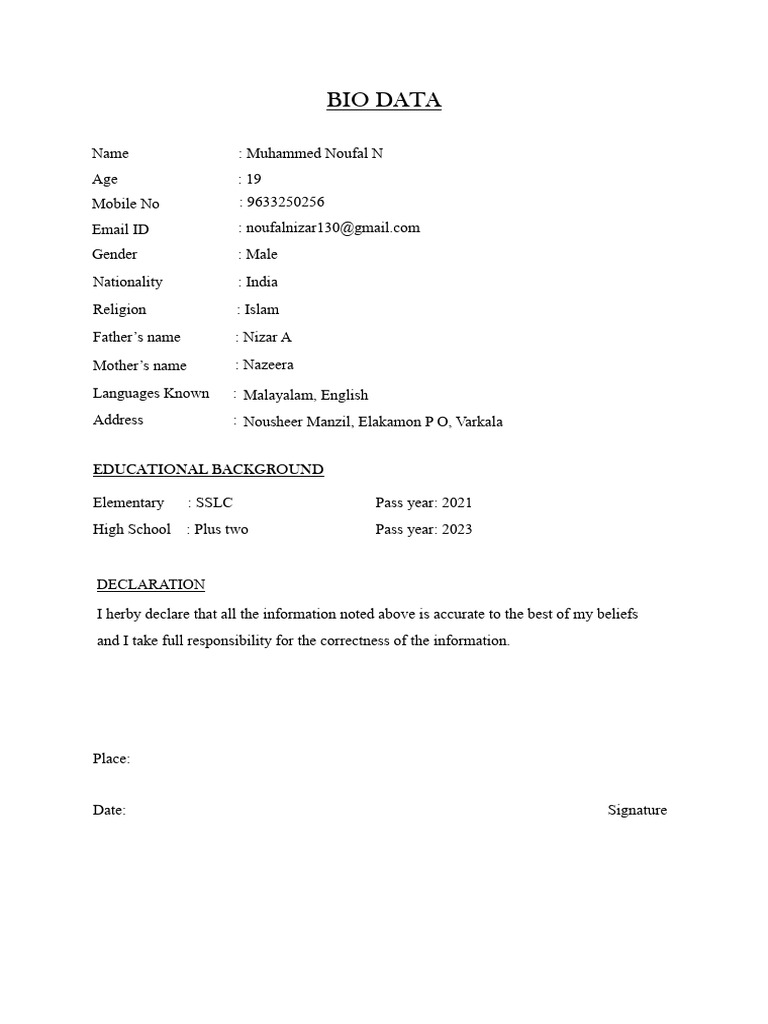 Bio Data Format NI | PDF