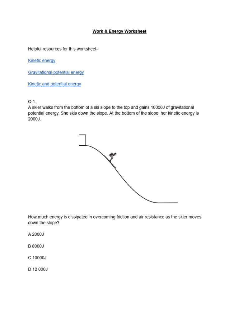 Work & Energy Worksheet | PDF