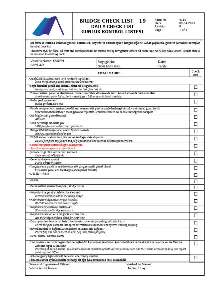 4119 - Daily Check List | PDF