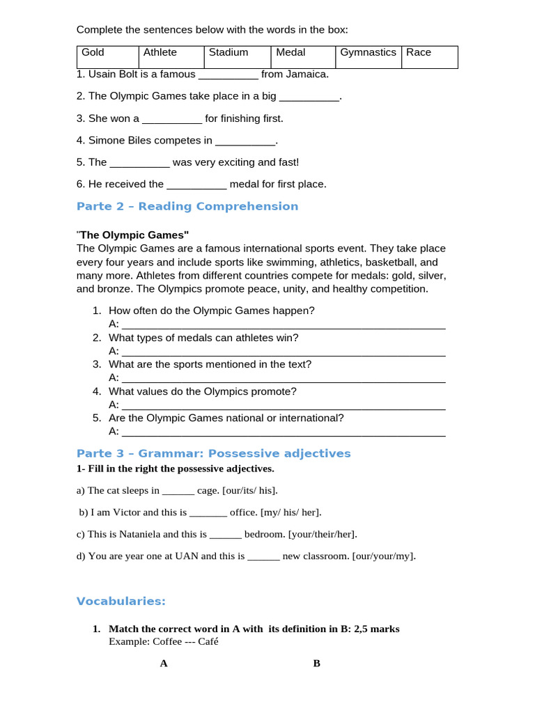 Olympic Games Activities and Exercises | PDF