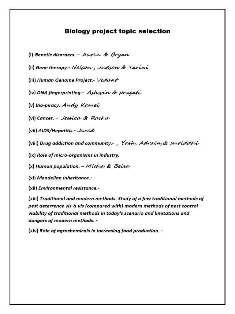 Biology Project Topic Selection | PDF