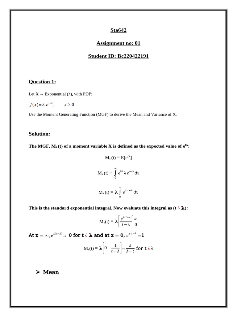 Sta 642 Bc220422191 Assi | PDF | Probability Distribution | Mathematics