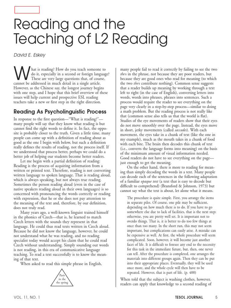 Teaching L2 Reading Strategies | PDF | English As A Second Or Foreign ...