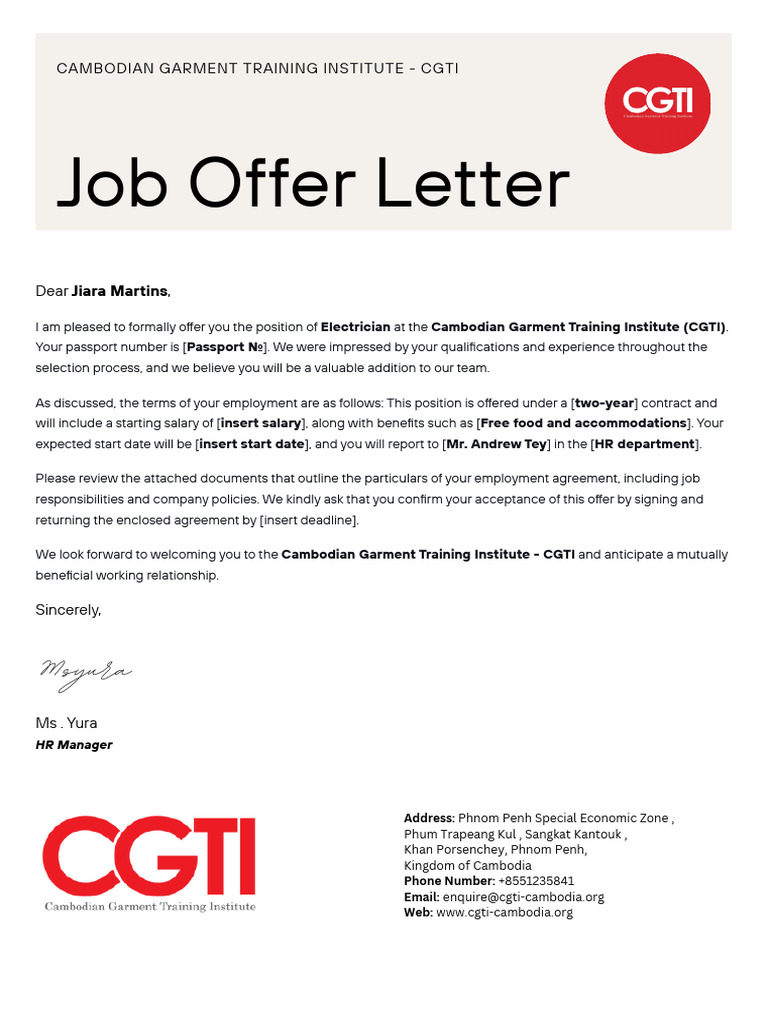 Job Offer Letter Professional Doc in Beige Cream Bare Minimal Style | PDF