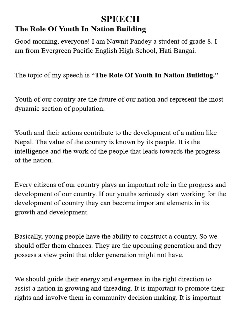 Youth's Role in Nation Building | PDF