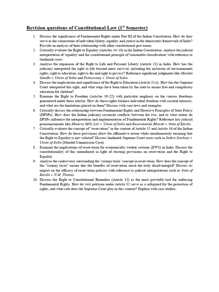 Constitutional Law Revision Questions | PDF | Political Science | Justice