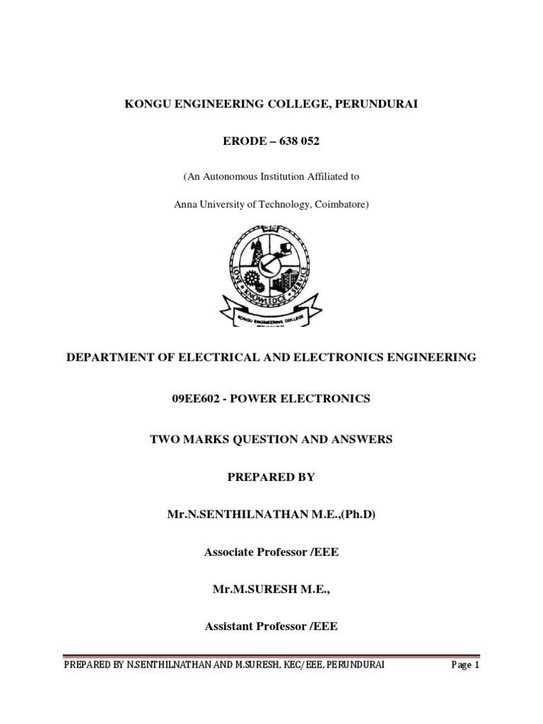Power Electronics - 2 MARKS | PDF | Power Inverter | Rectifier