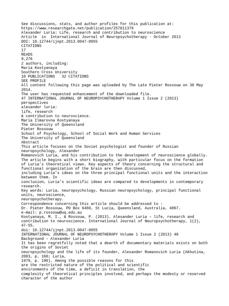 LURIA | PDF | Cerebral Cortex | Psychology