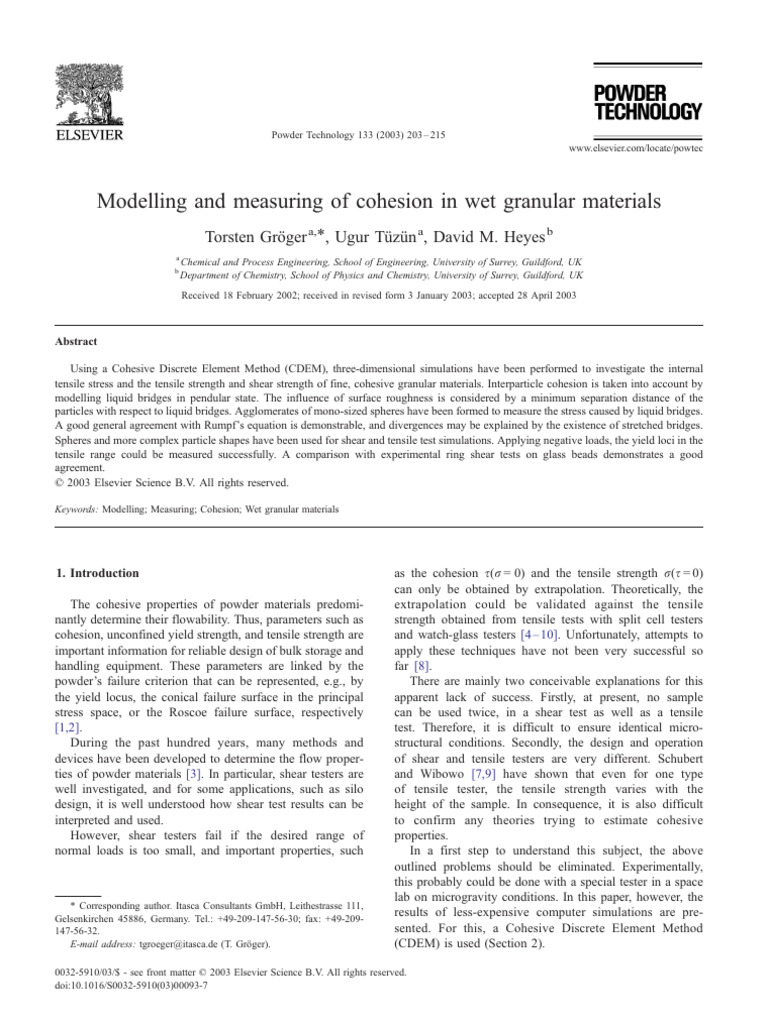 2003 - Modelling and Measuring of Cohesion in Wet Granular Materials ...