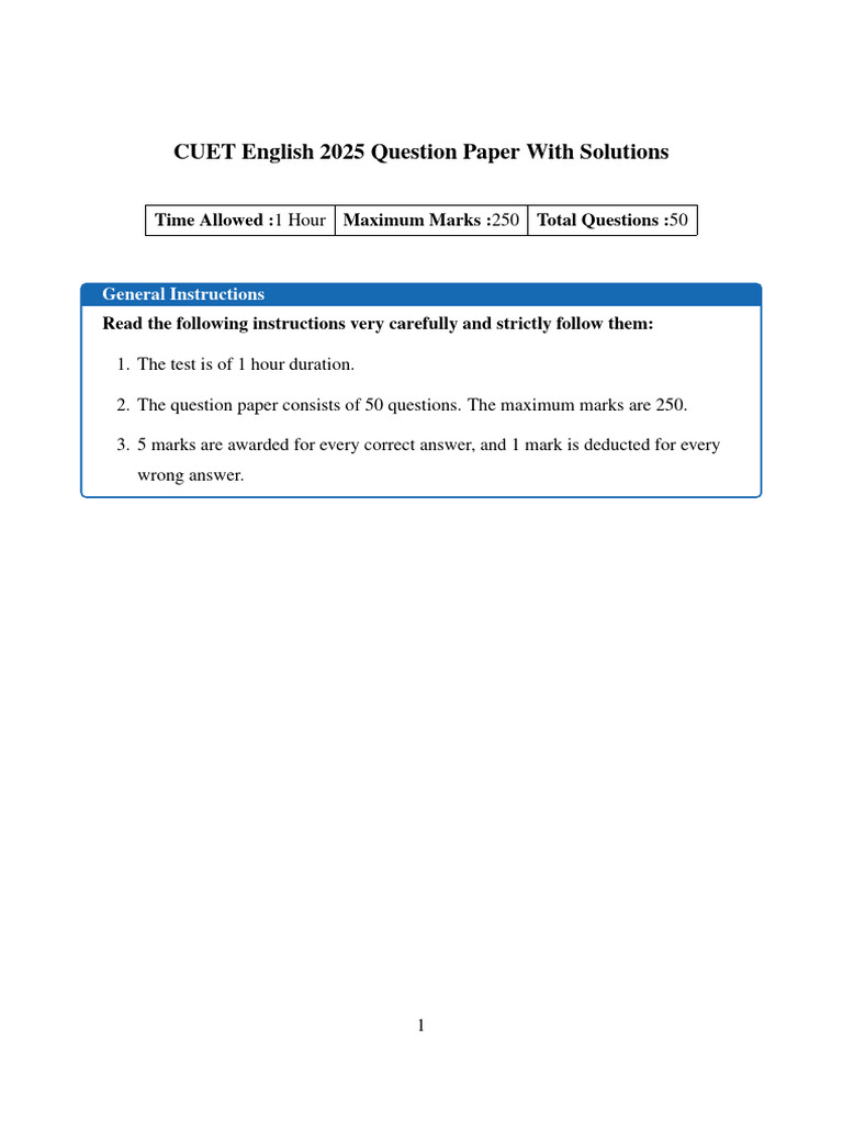 CUET 2025 English Question Paper | PDF