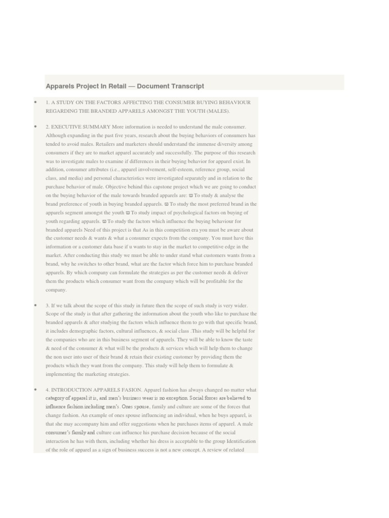 Apparels Project in Retail - Document Transcript | PDF | Market ...