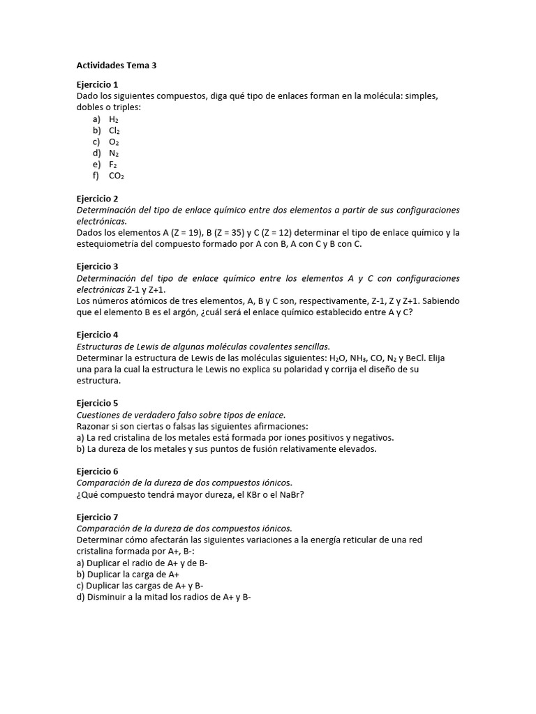 IMP Actividades Tema 3 | PDF | Compuestos químicos | Enlace químico