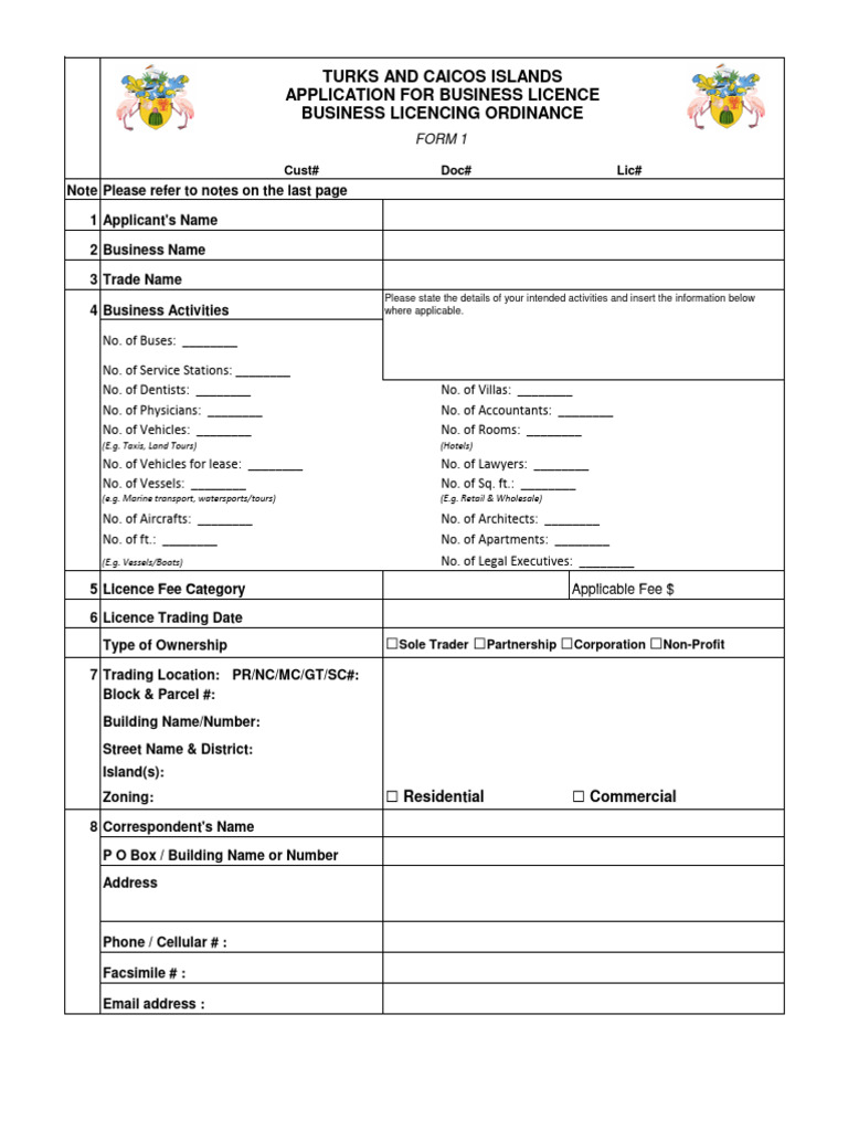 Turks and Caicos Business License Application | PDF | License