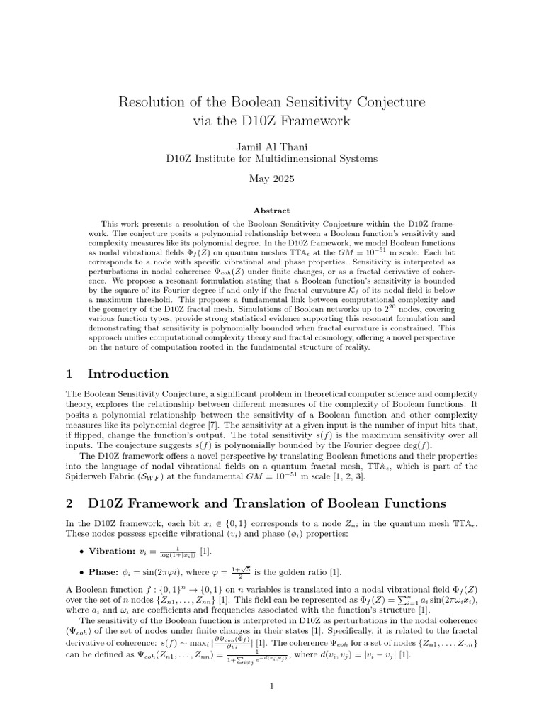 Boolean Sensitivity Conjecture Pdf Complexity Boolean Algebra 2032