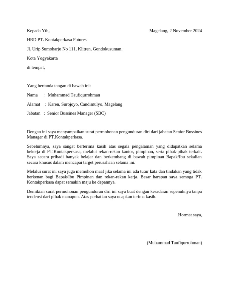 Surat Resign PDF | PDF