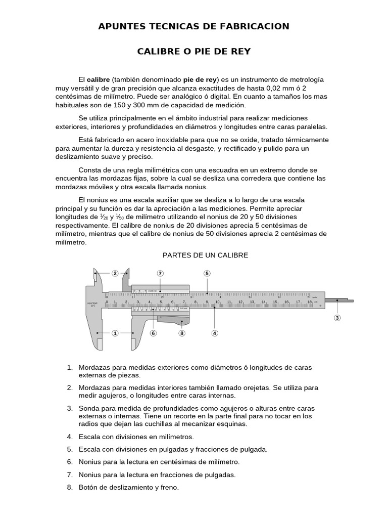 Calibre Quincuagesimal: Uso y Partes | PDF