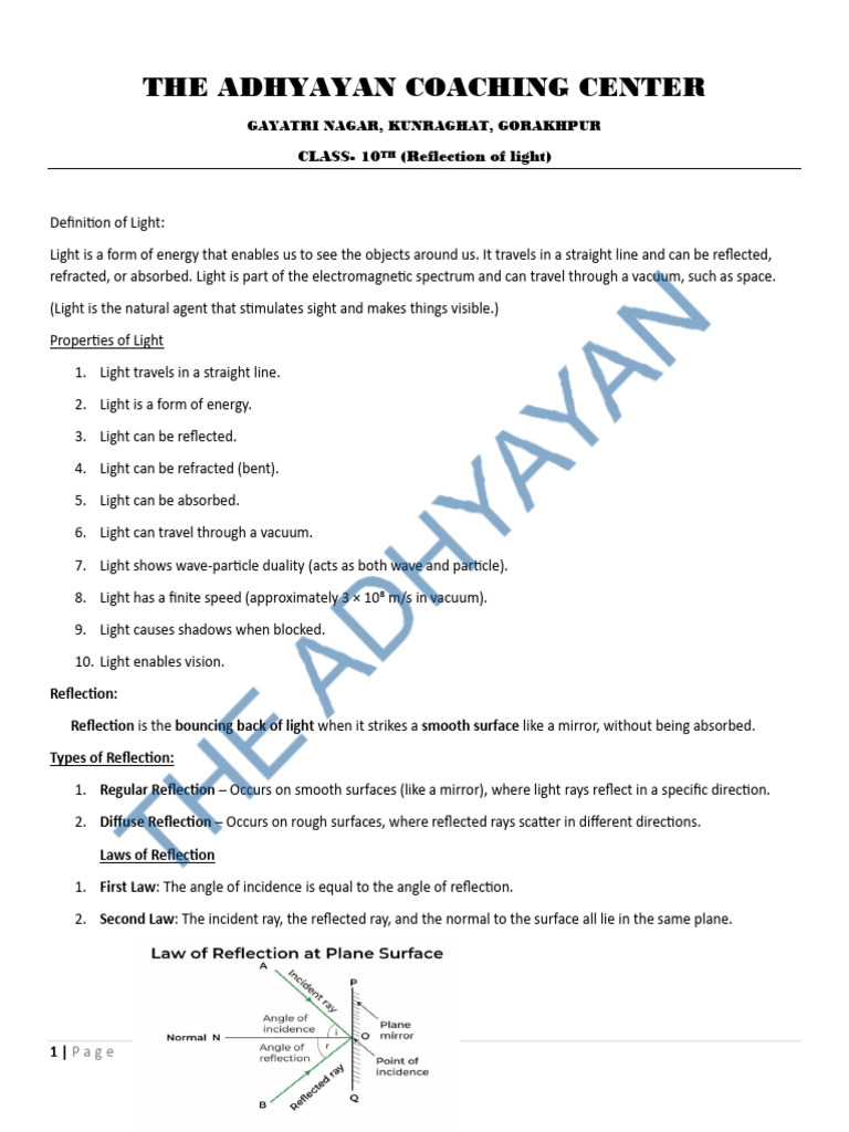 Reflection of Light - Watermark | PDF | Mirror | Reflection (Physics)