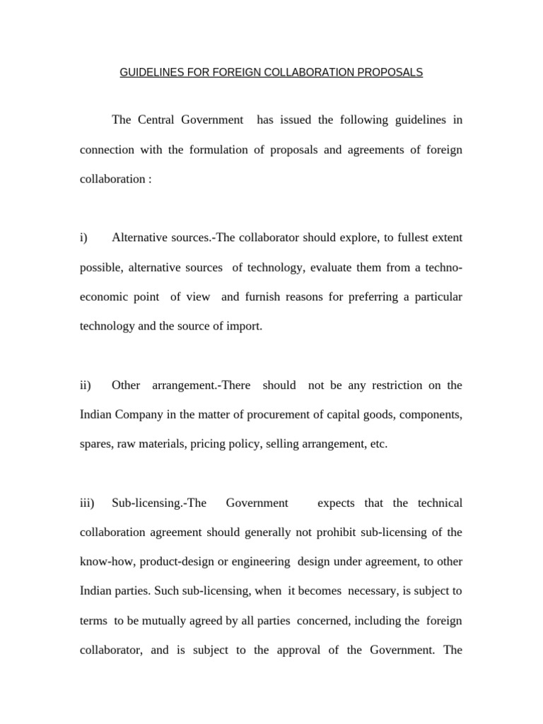 Foreign Collaboration Proposal Guidelines | PDF | Royalty Payment | Exports