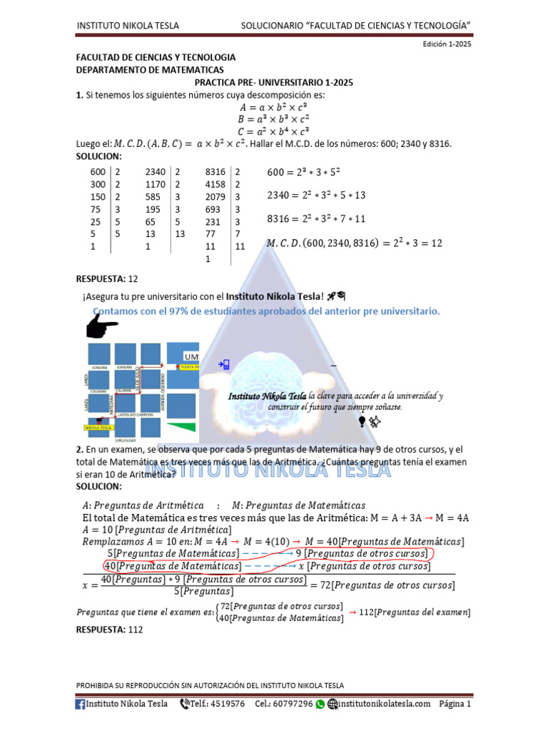 Solucionario Practica Matematicas Pre-Universitario 1-2025 | PDF | Matemáticas