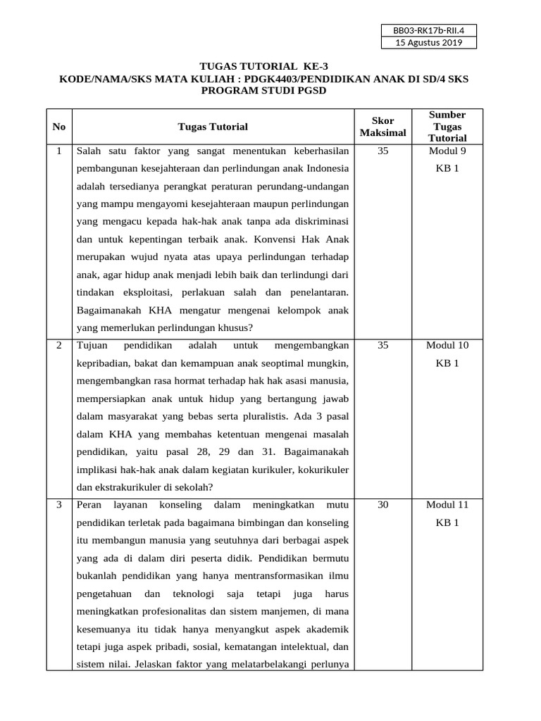 Pendidikan Anak Di SD Tugas 3 | PDF