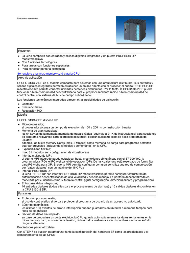 Cpu 313C-2 DP | PDF | Unidad Central de procesamiento | Interfaz de ...
