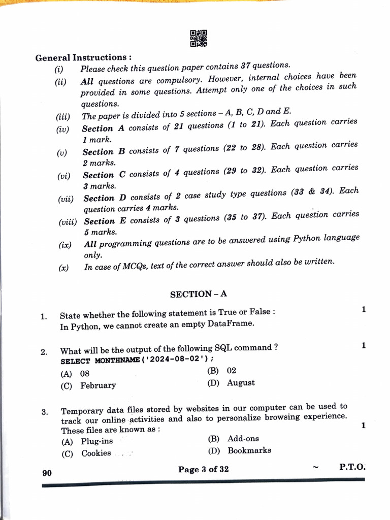 IP Board Question Paper 2025 | PDF | Boolean Data Type | Computing
