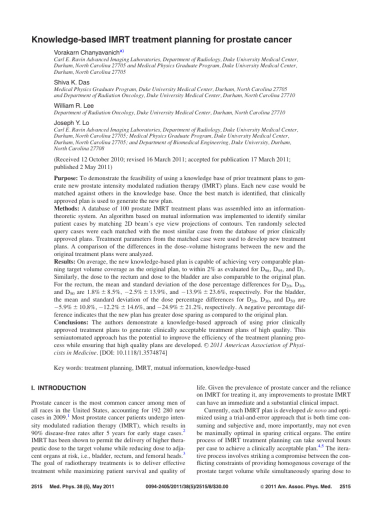 Medical Physics - 2011 - Chanyavanich - Knowledge Based IMRT Treatment ...