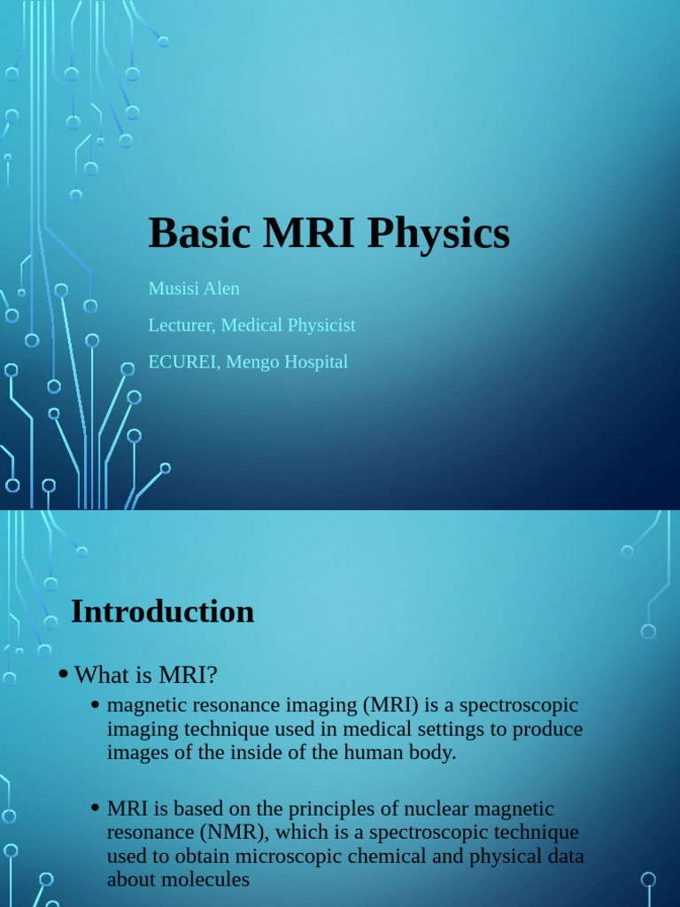 13 Lecture 1 MRI Basic Physics | PDF | Magnetic Resonance Imaging | Relaxation (Nmr)
