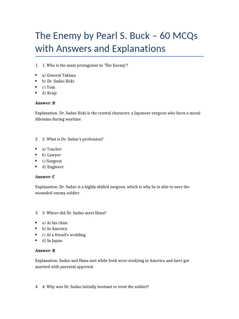 The Enemy: 60 MCQs with Answers | PDF