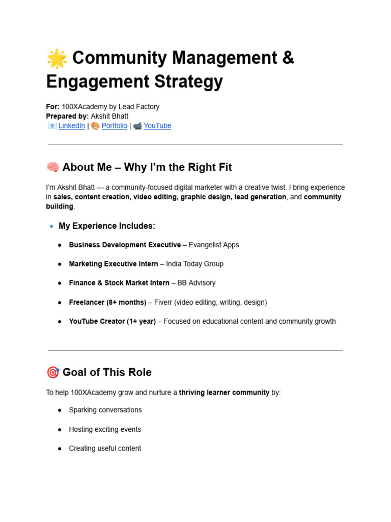 Community Engagement Strategy for 100XAcademy | PDF | Learning | Human ...