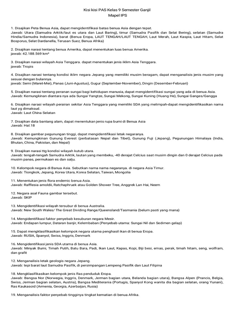 Latihan Pas Kls 9 Kurtilas | PDF